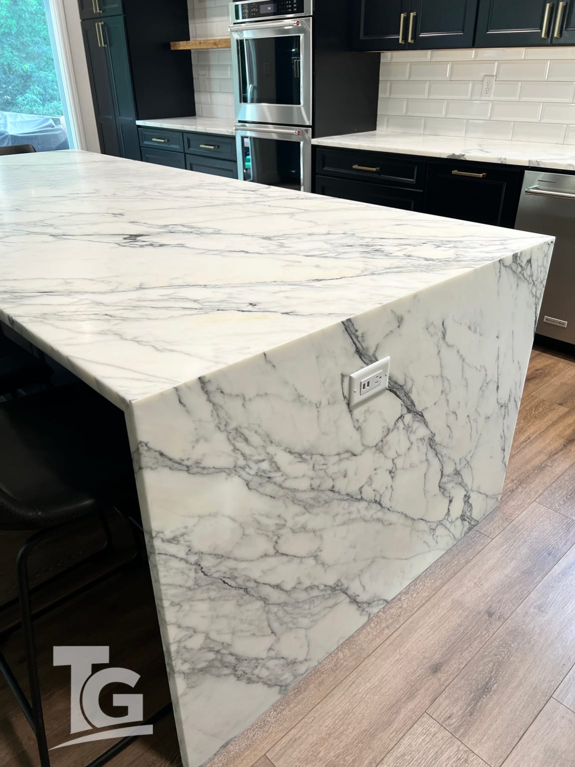 Island Waterfall with Marble Countertops - Titan Granite | Titan ...